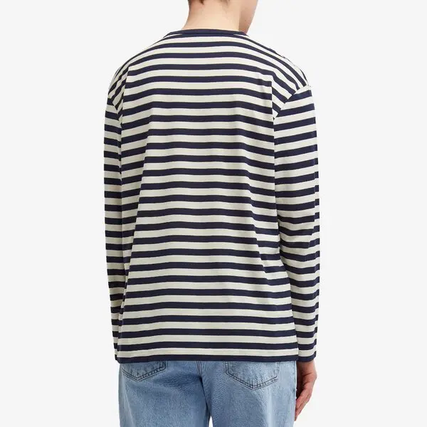 Sunspel X Nigel Cabourn Long Sleeve Stripe Pocket T-Shirt In Navy